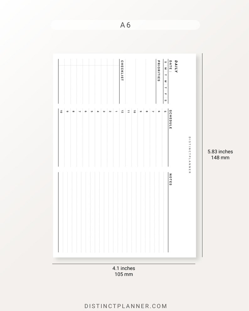 A6 Daily Horizontal Planner Printable, Undated Daily Journal for ...
