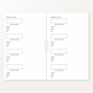 Half Letter Reading Journal Printable Inserts, Book Review Log Minimal ...