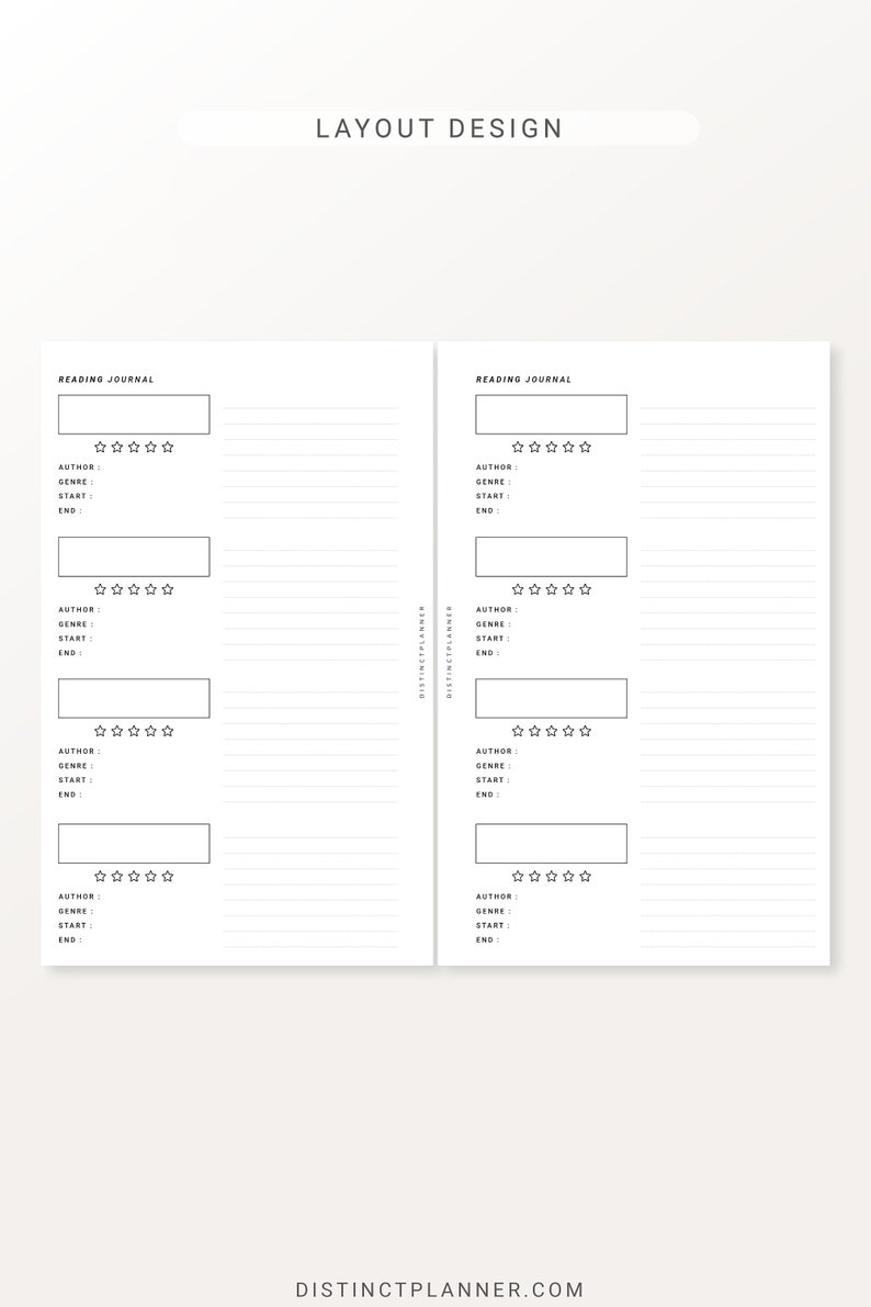 Half Letter Reading Journal Printable Inserts, Book Review Log Minimal ...