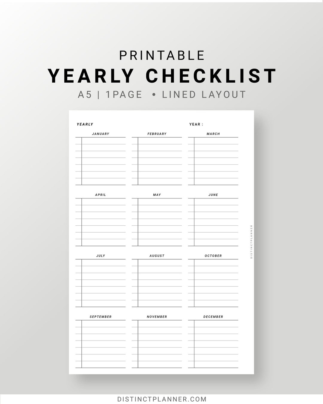 Yearly Checklist Printable A5, Yearly to Do List, Undated Yearly ...