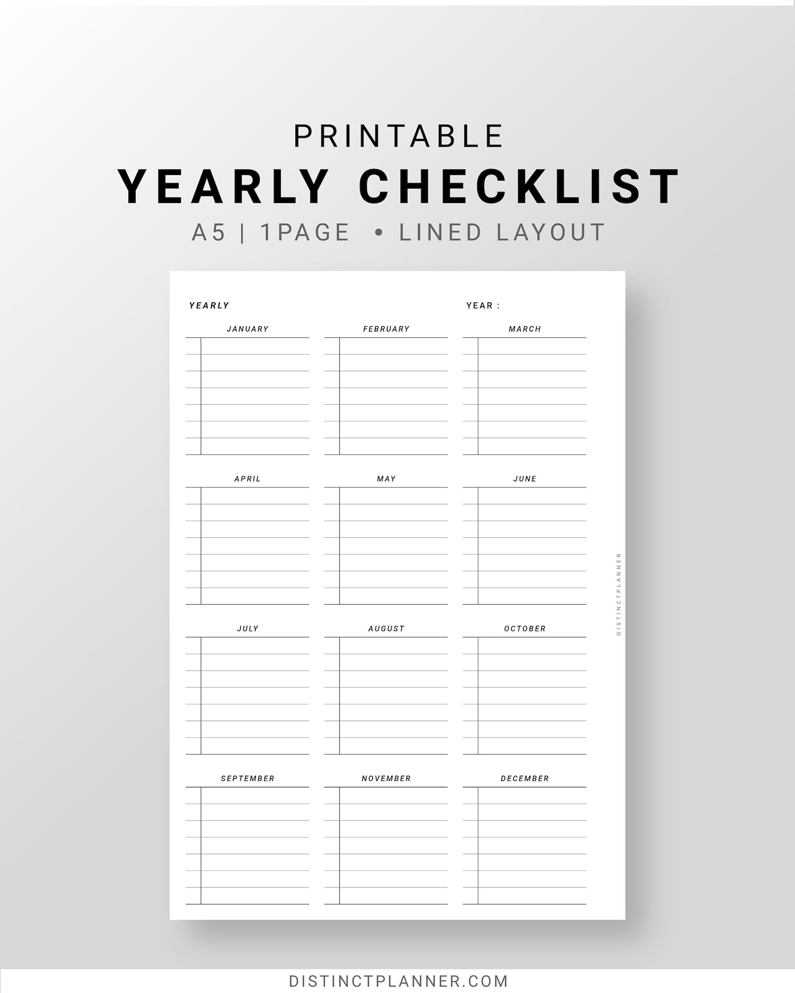Yearly Checklist Printable A5, Yearly to Do List, Undated Yearly ...
