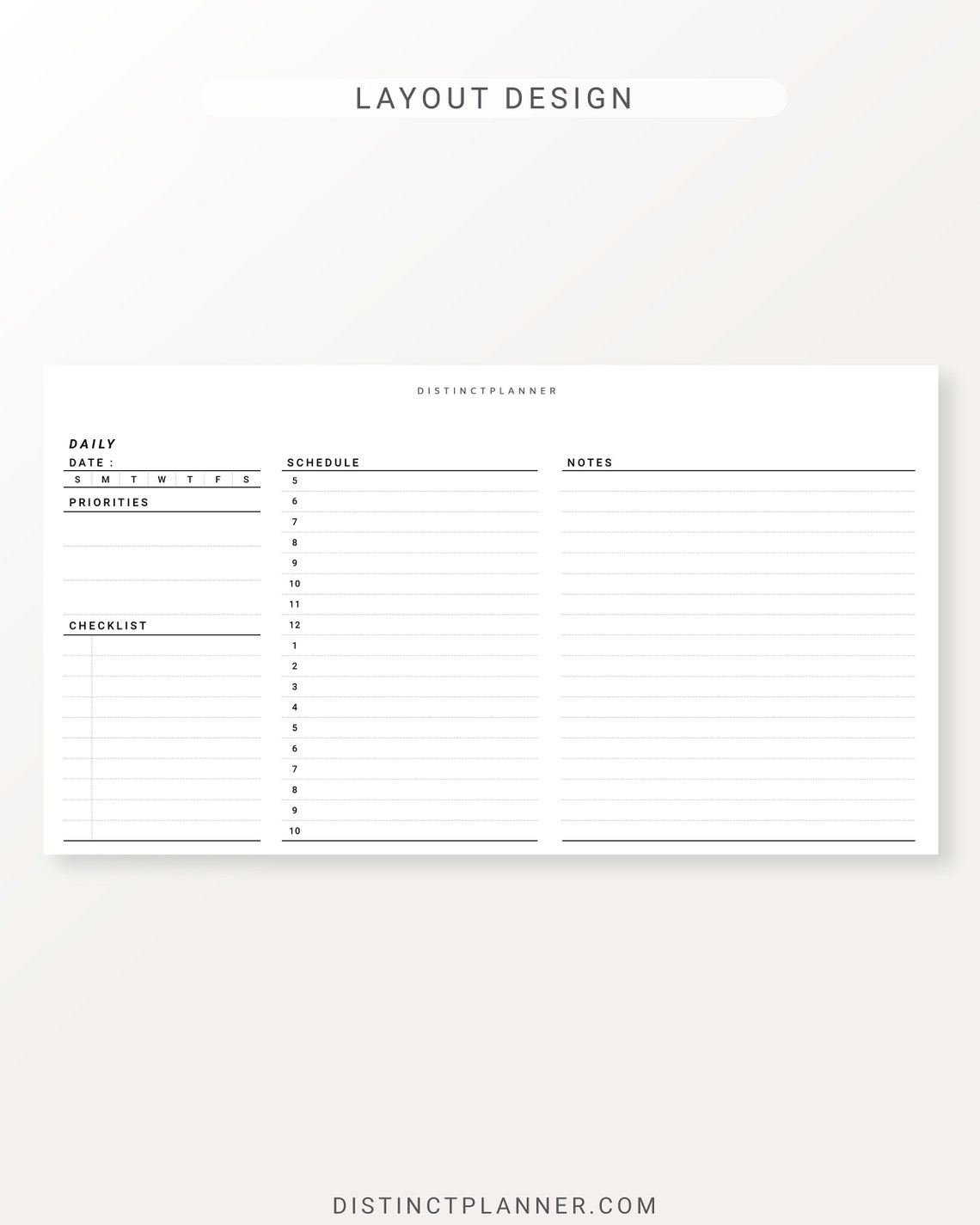 Personal Daily Horizontal Planner Printable, Undated Daily Journal for ...