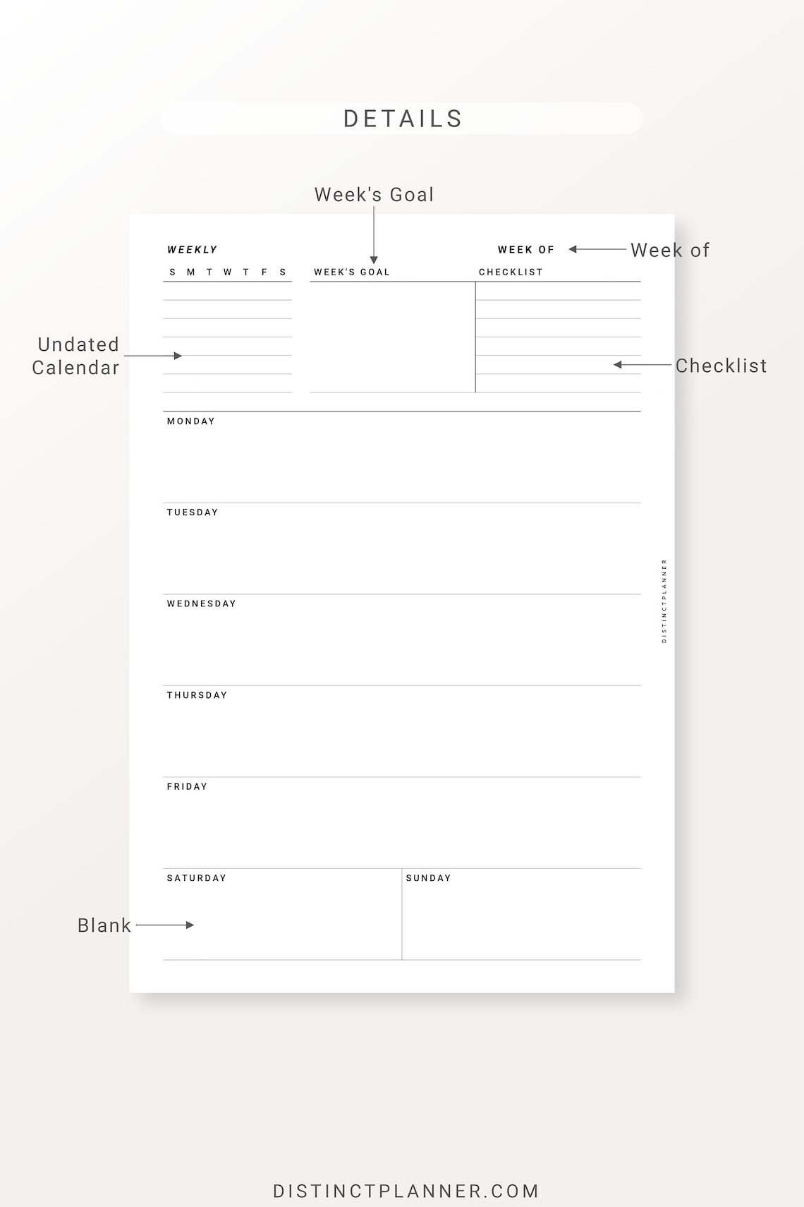 A4 Letter Inserts, Undated Weekly Planner Printable, Week on 1 Page ...