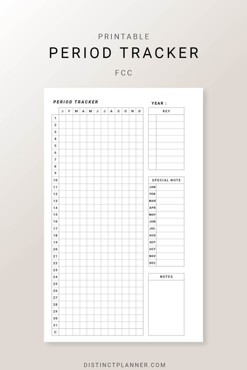 FCC Period Tracker Printable Menstrual Cycle Tracking Planner ...