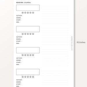 Half Letter Reading Journal Printable Inserts, Book Review Log Minimal ...