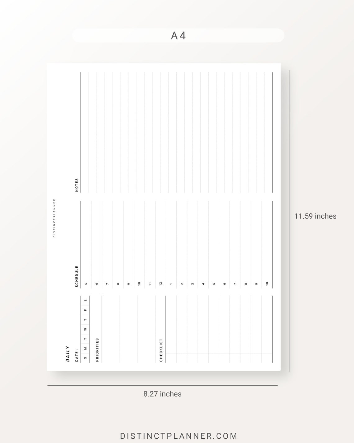 A4, Letter Daily Horizontal Planner Printable, Undated Daily Journal ...