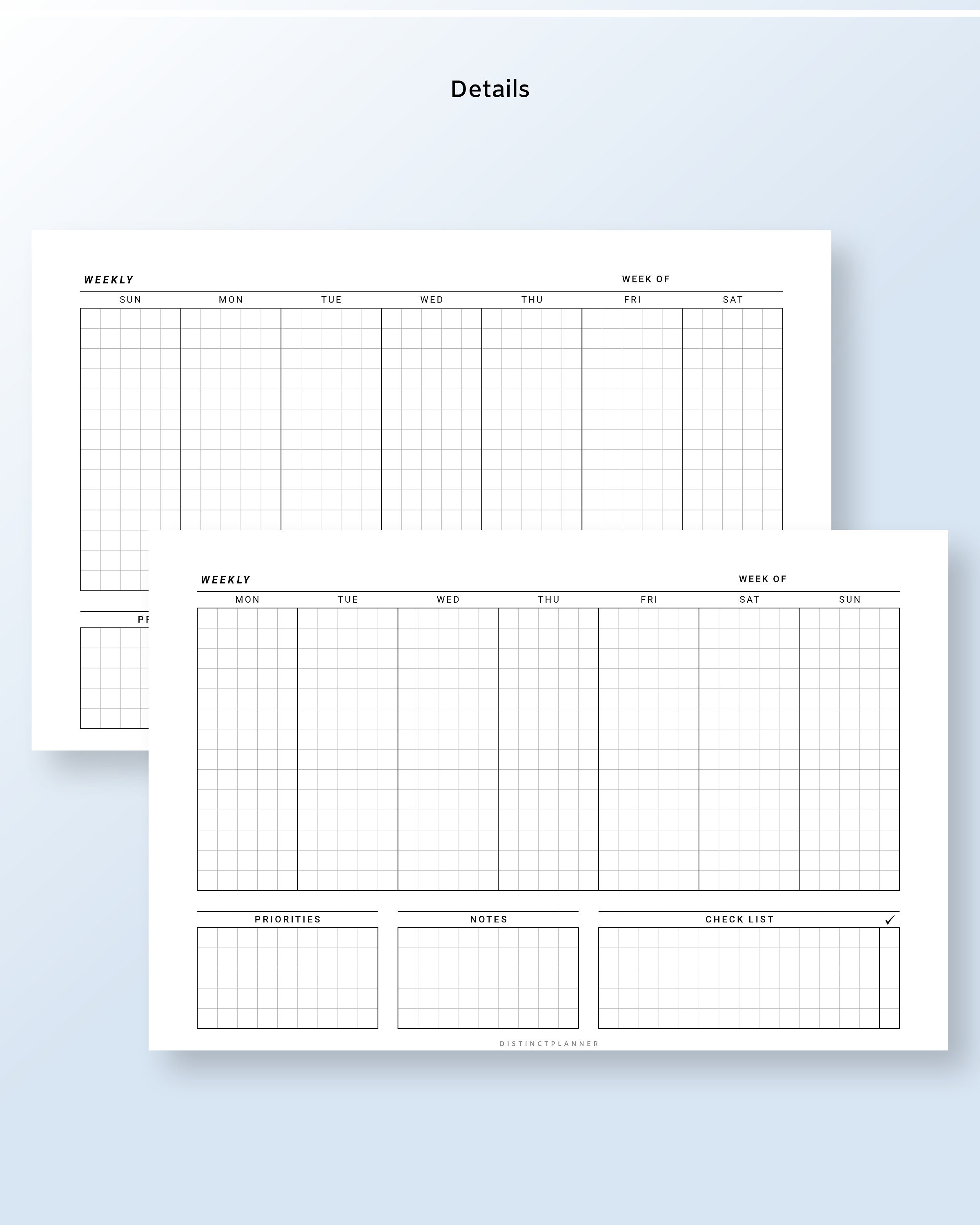 Weekly Planner Printable Half Letter, Week on One Page, Undated Grid ...