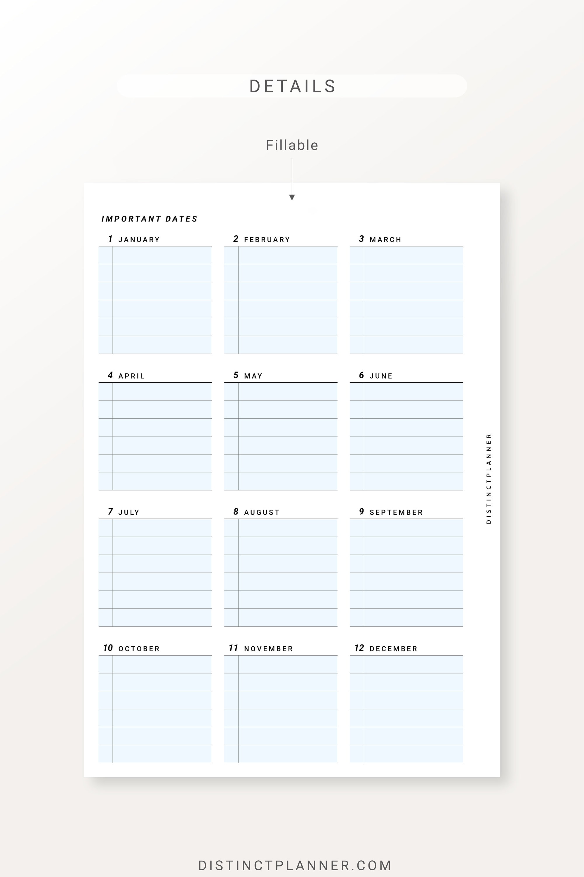 A5 Inserts Yearly Important Dates Printable, Birthday, Anniversary ...