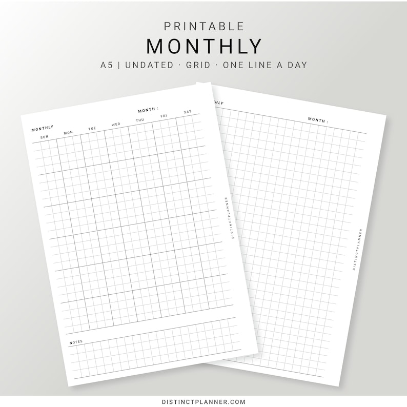 A5 Inserts Undated Monthly One Line a Day, Monthly Planner Printable ...