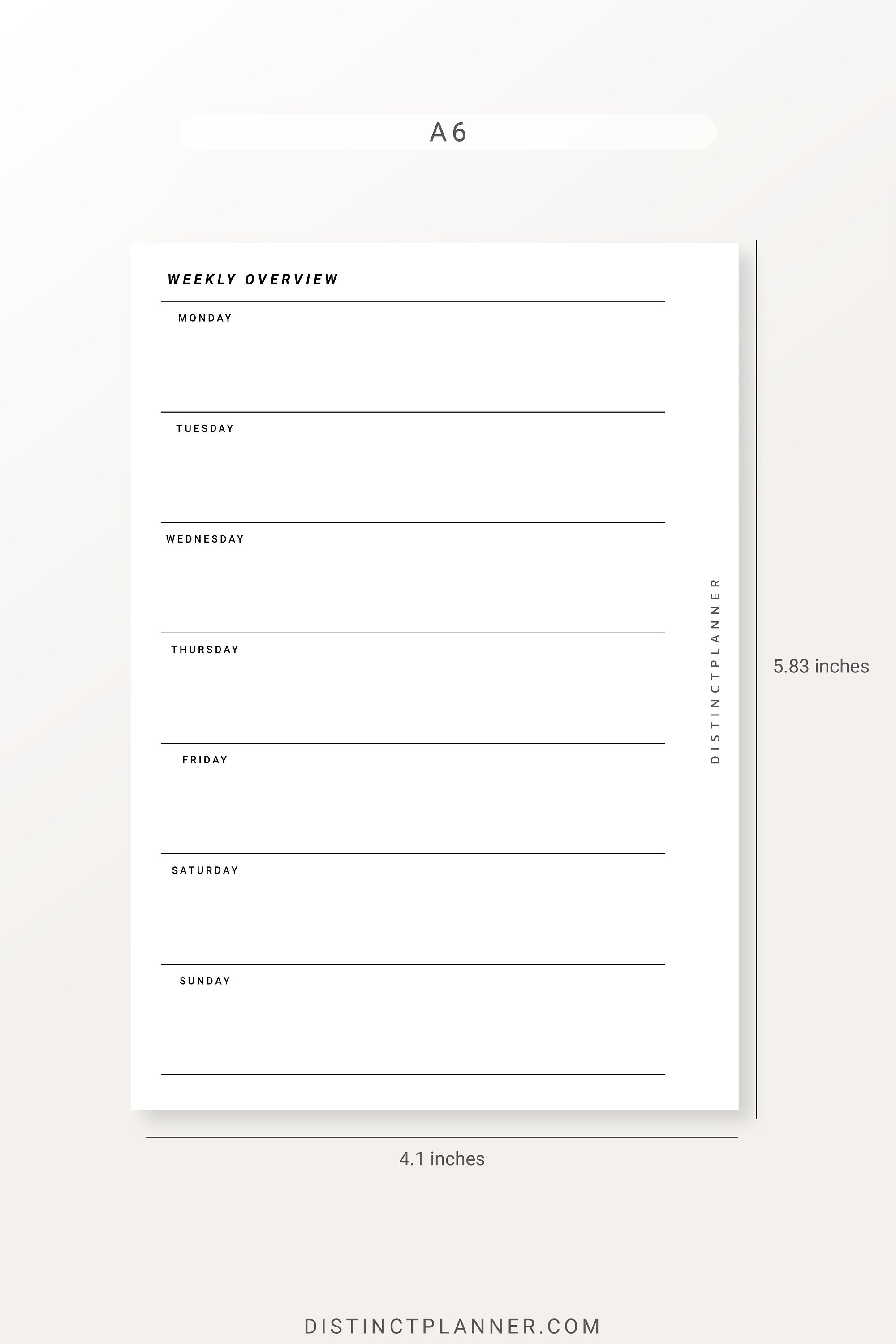 A6 Undated Weekly Planner Printable, Week on Two Pages, Weekly ...