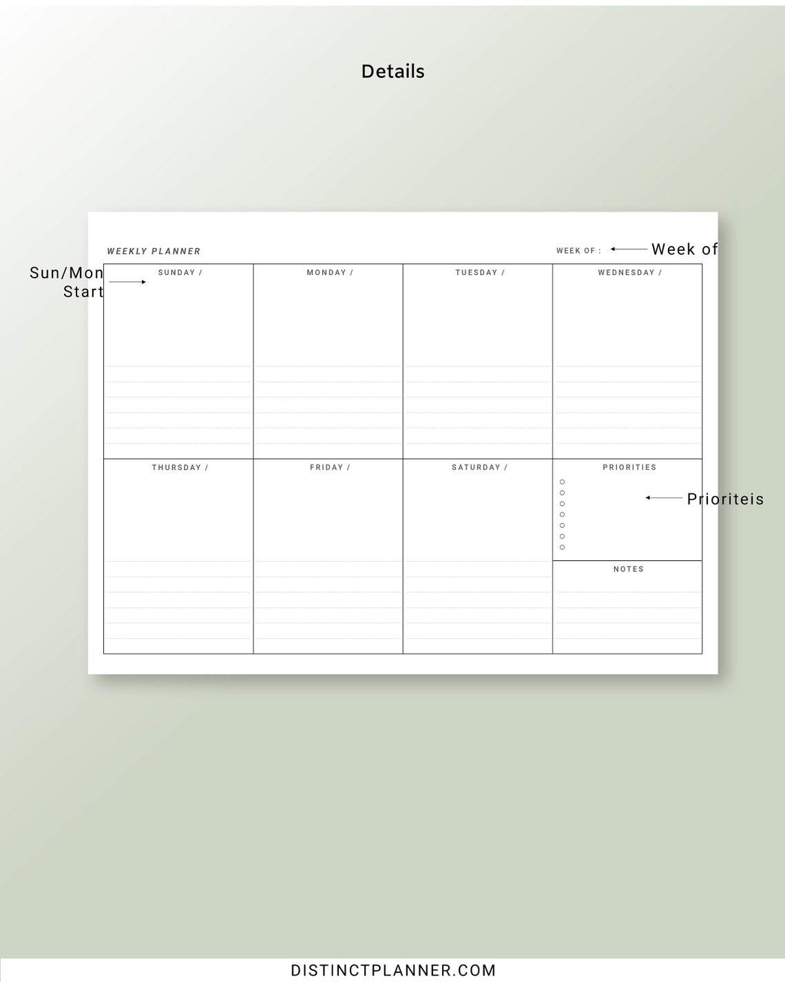 Weekly Horizontal Planner Printable A6 Inserts | WO1P Weekly Desk Pad ...