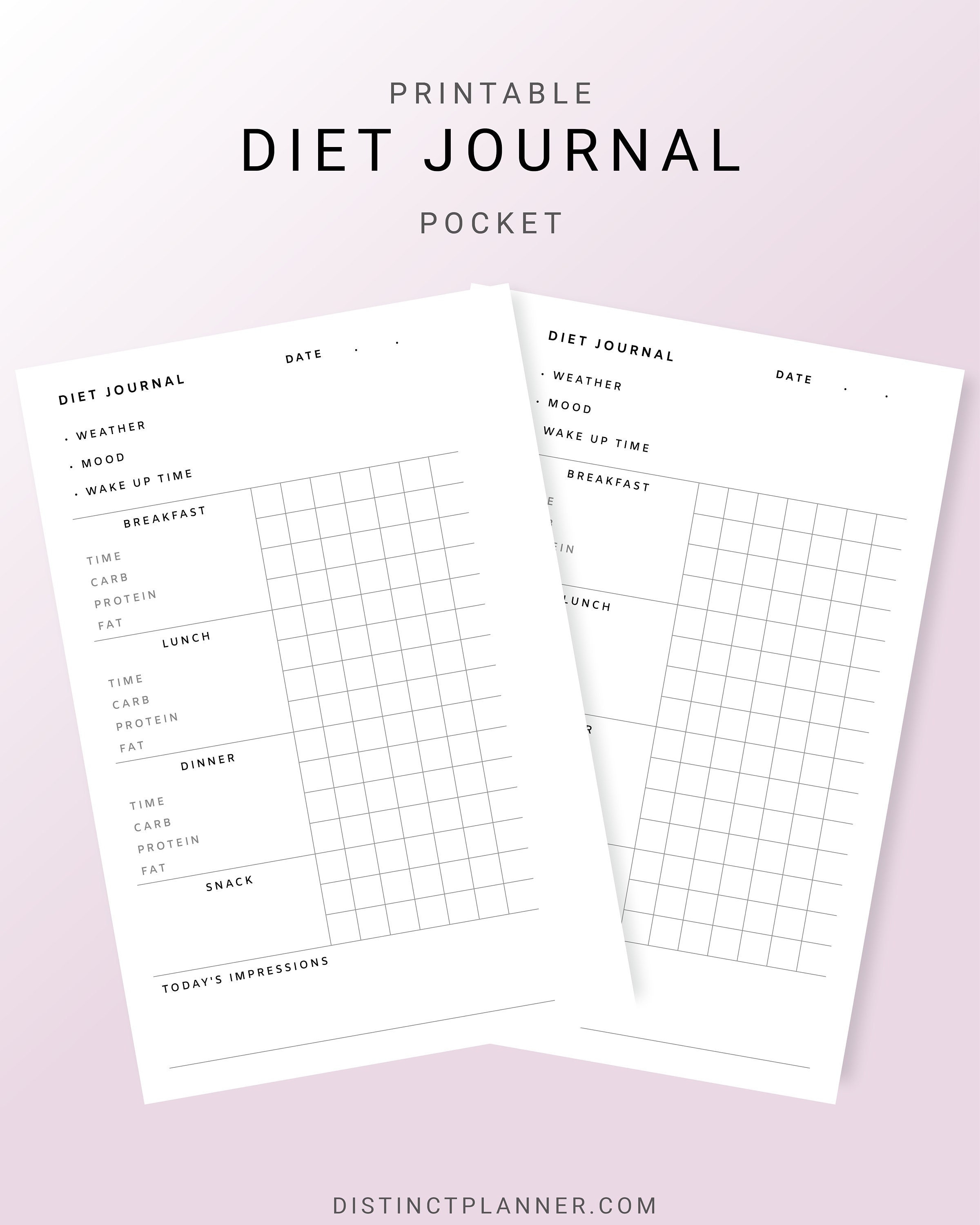 Pocket Diet Journal Printable, Daily Meal Planner, Diet Management for ...