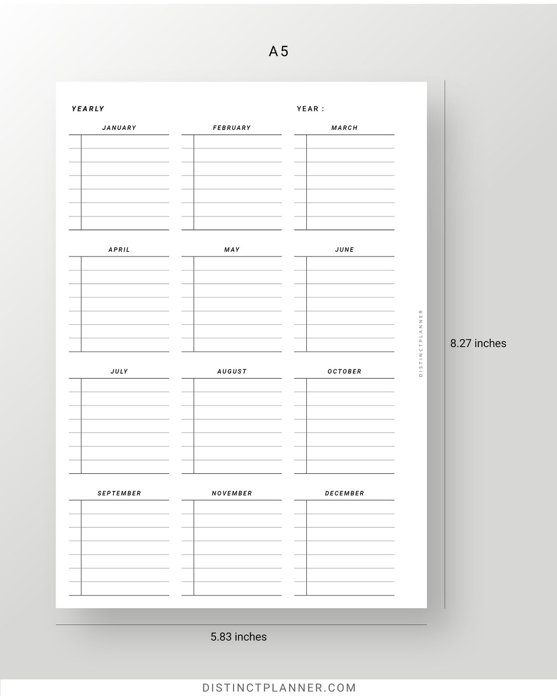 Yearly Checklist Printable A5, Yearly to Do List, Undated Yearly ...