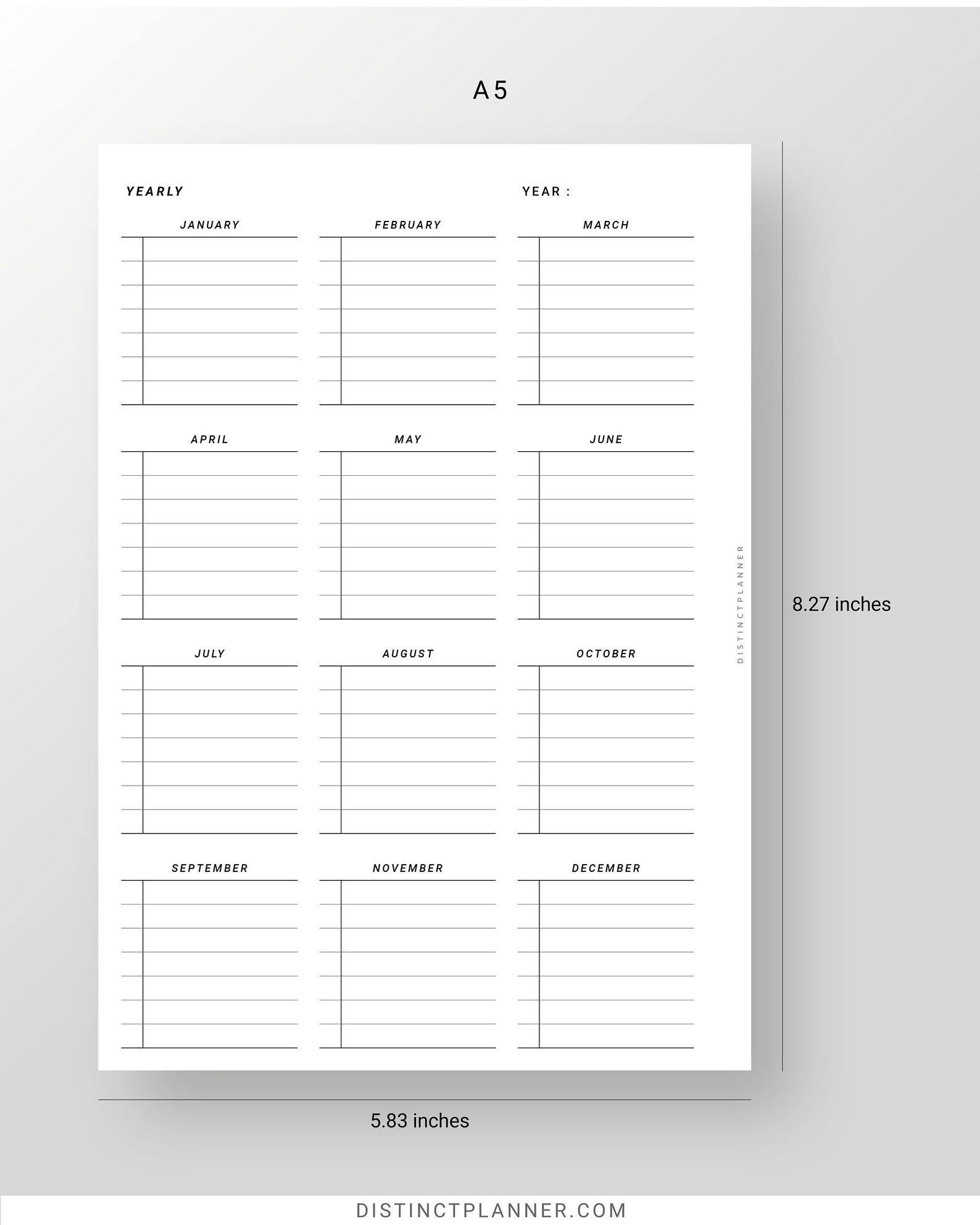 Yearly Checklist Printable A5, Yearly to Do List, Undated Yearly ...