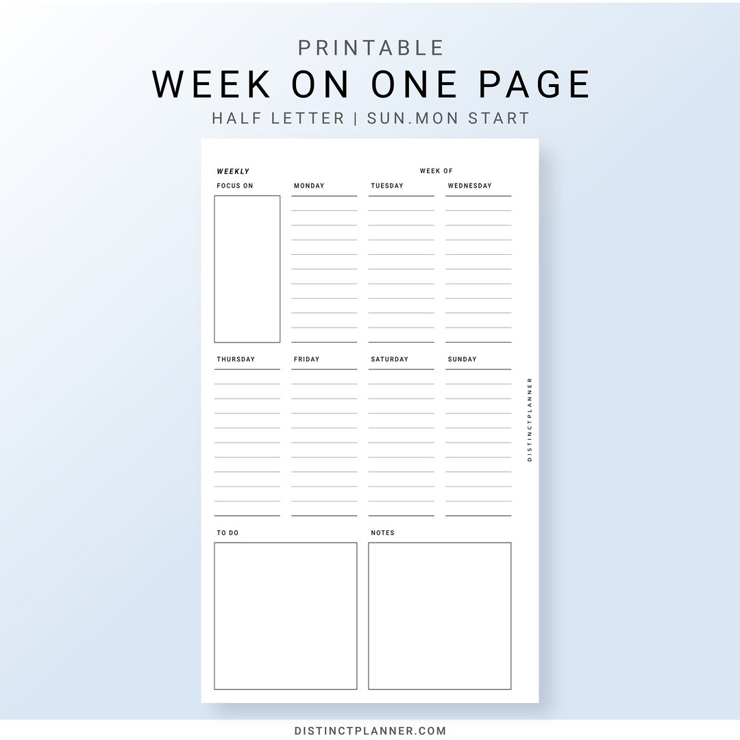 Weekly Planner Inserts Half Letter, Weekly Lined Layout, Week on One ...