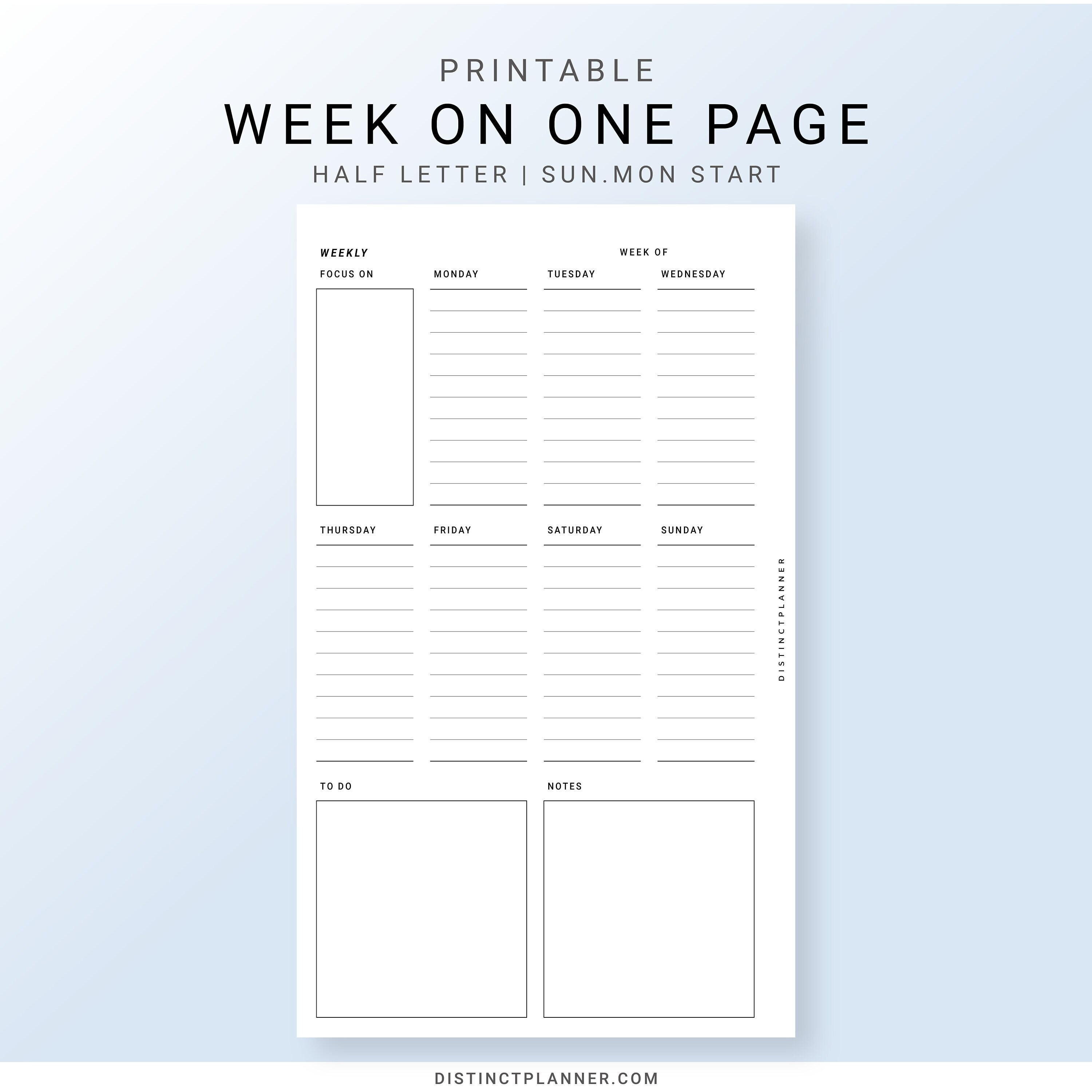 Weekly Planner Inserts Half Letter, Weekly Lined Layout, Week on One ...