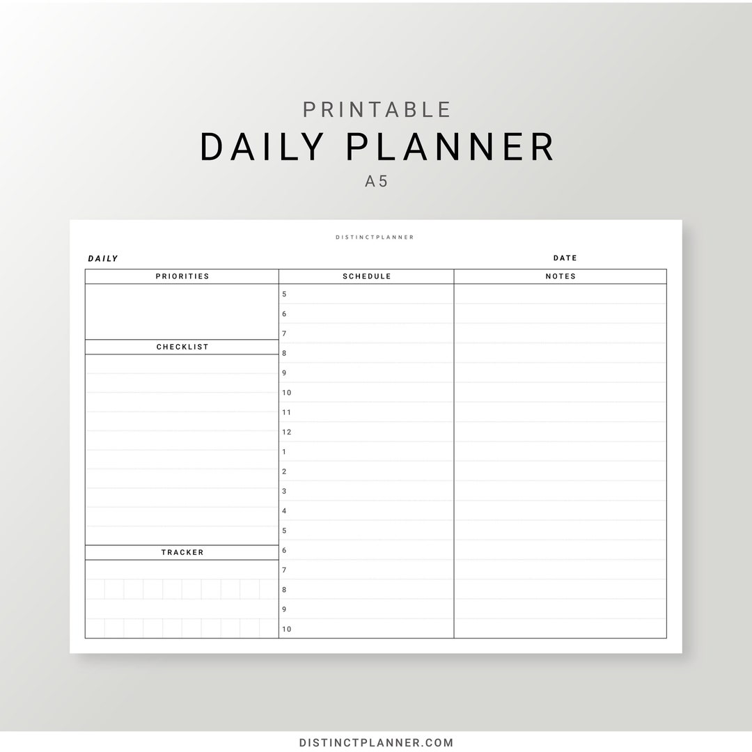 A5 Daily Planner Printable Horizontal Layout, Daily Journal for ...