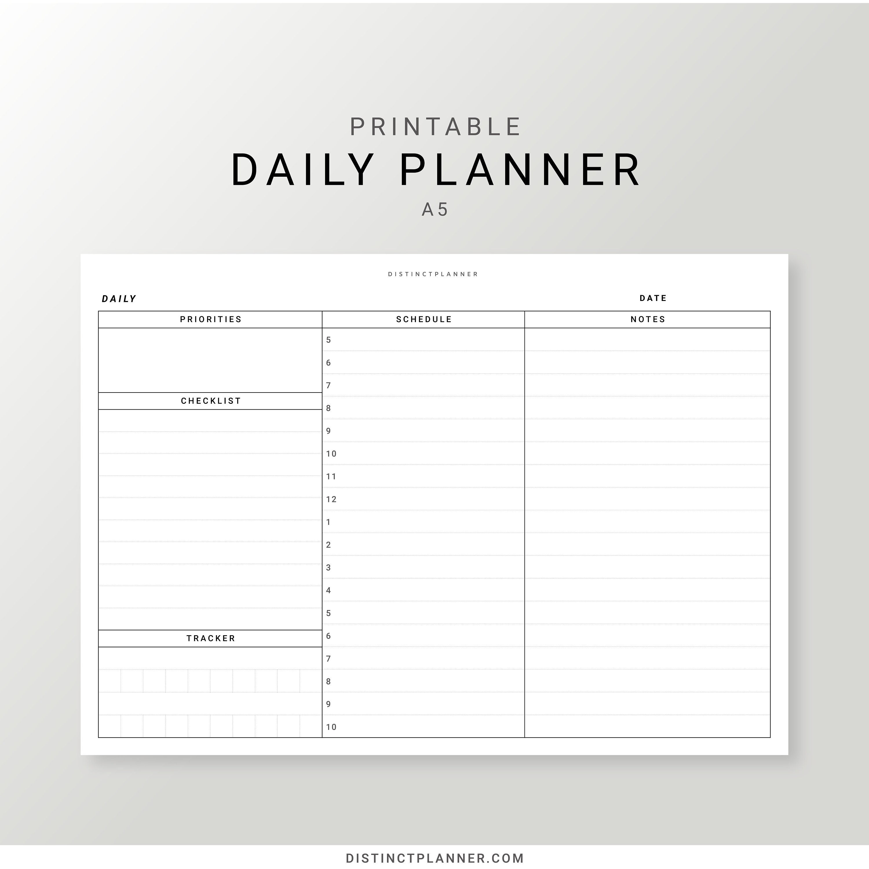 A5 Daily Planner Printable Horizontal Layout, Daily Journal for ...