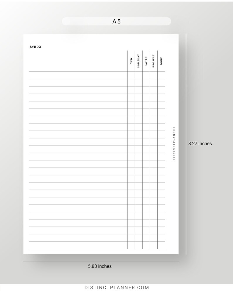 Inbox Printable Planner Inserts A5, Checklist Template, Inbox to Do ...