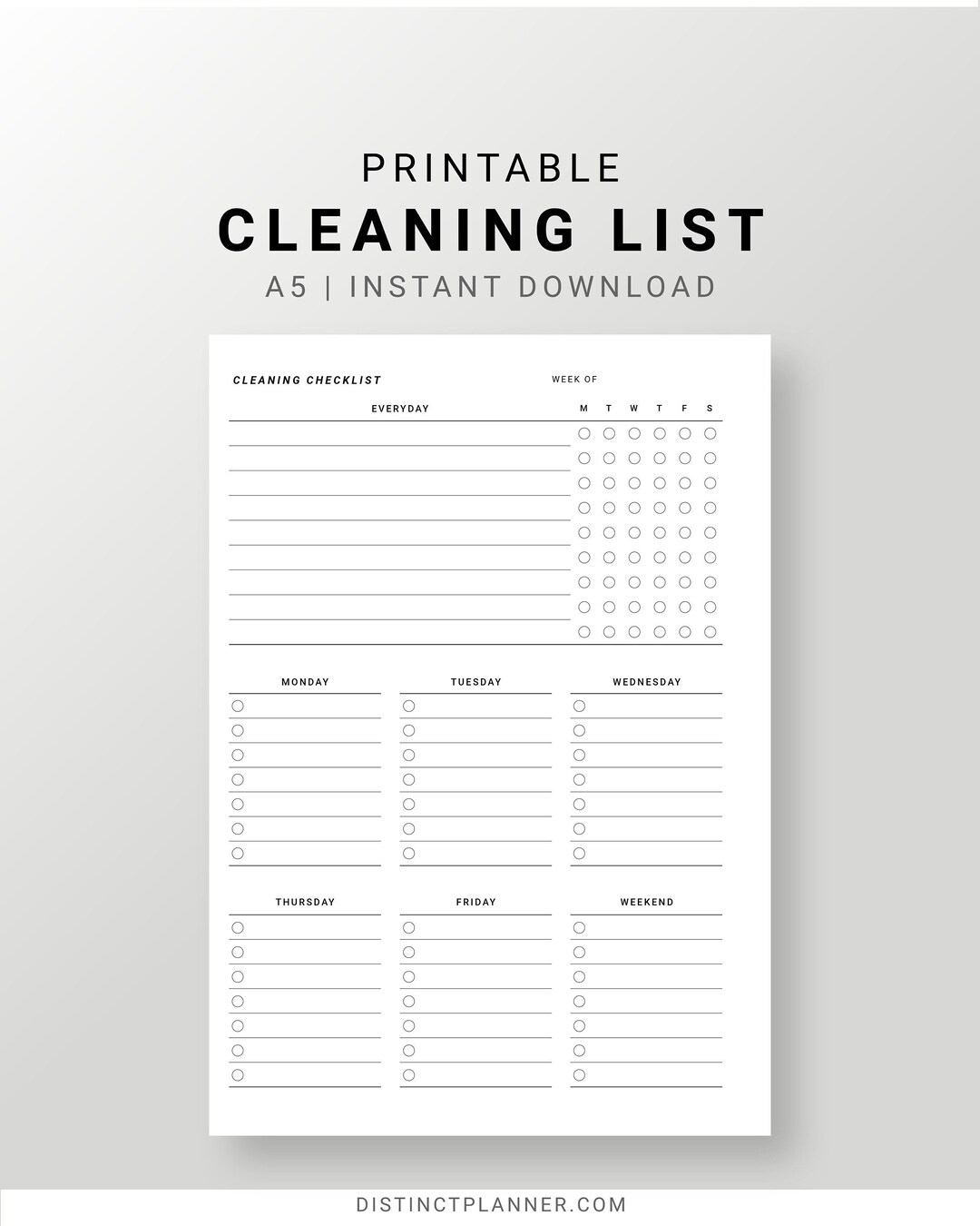 Weekly Cleaning Checklist Printable A5 Inserts, Housekeeping Checklist ...