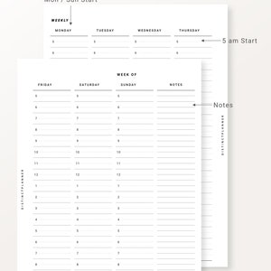 A5 Inserts, Weekly Timetable Printable, Hourly Schedule Agenda, 5 Am ...