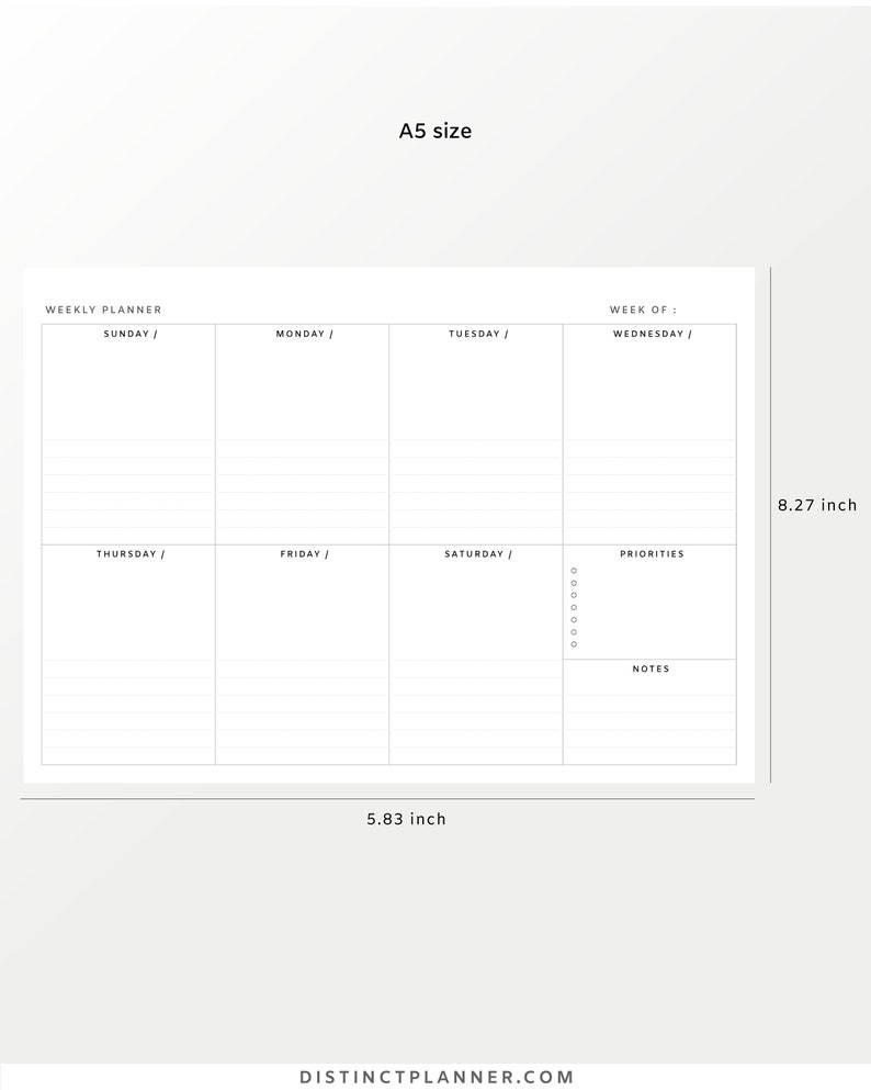 Undated Weekly Planner Desk Pad PDF A5 Digital Template for Printable 1 ...
