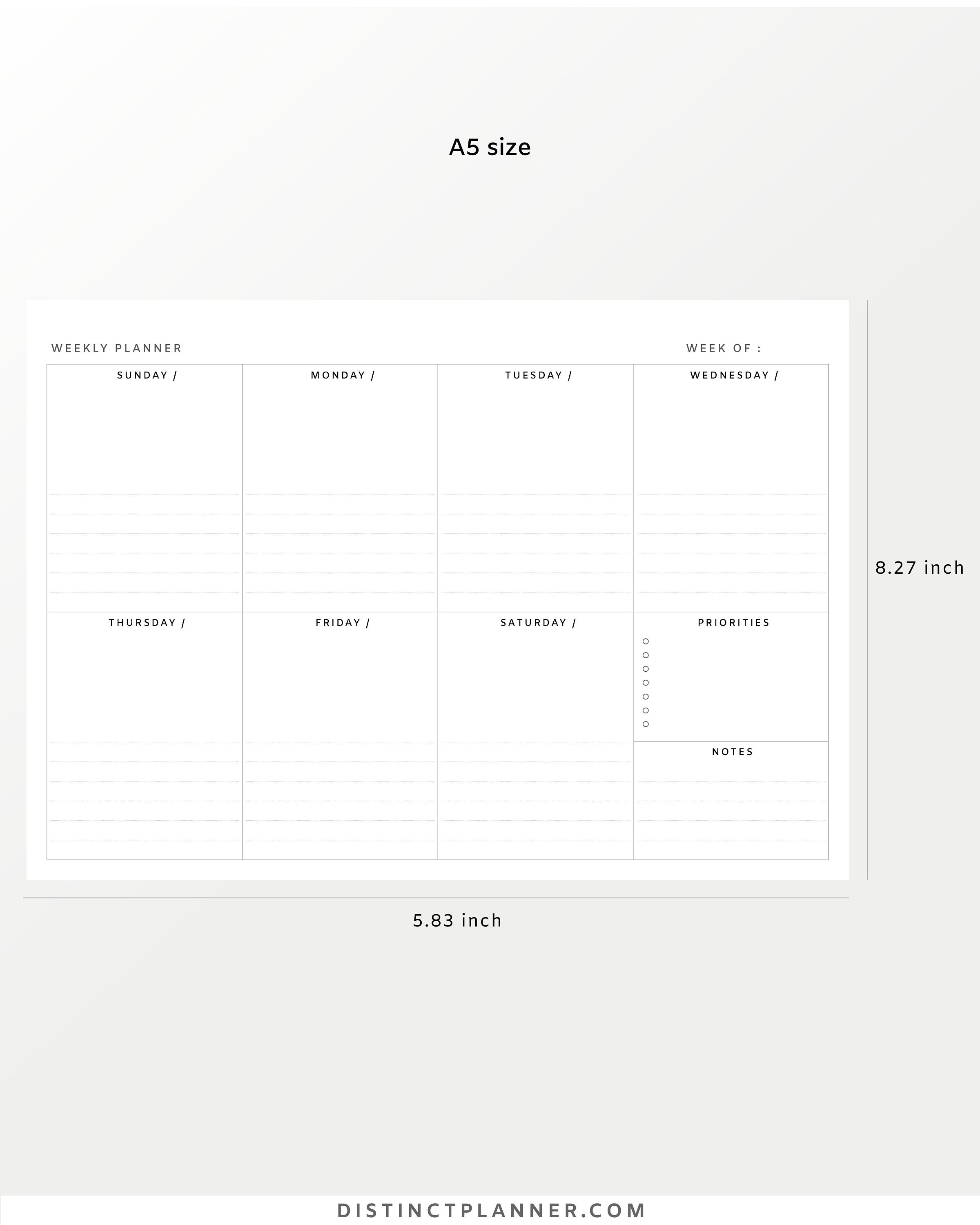 Undated Weekly Planner Desk Pad PDF A5 Digital Template for Printable 1 ...
