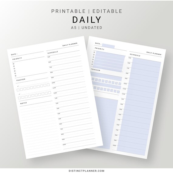 A5 Daily Planner Inserts Printable Editable Daily Organizer - Etsy