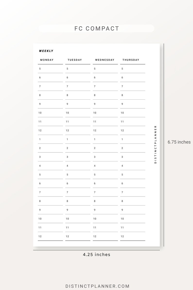 FCC Inserts Weekly Timetable Printable Hourly Schedule - Etsy