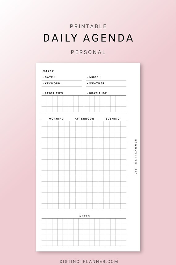 Personal Daily Agenda Printable Inserts Undated Day on One | Etsy