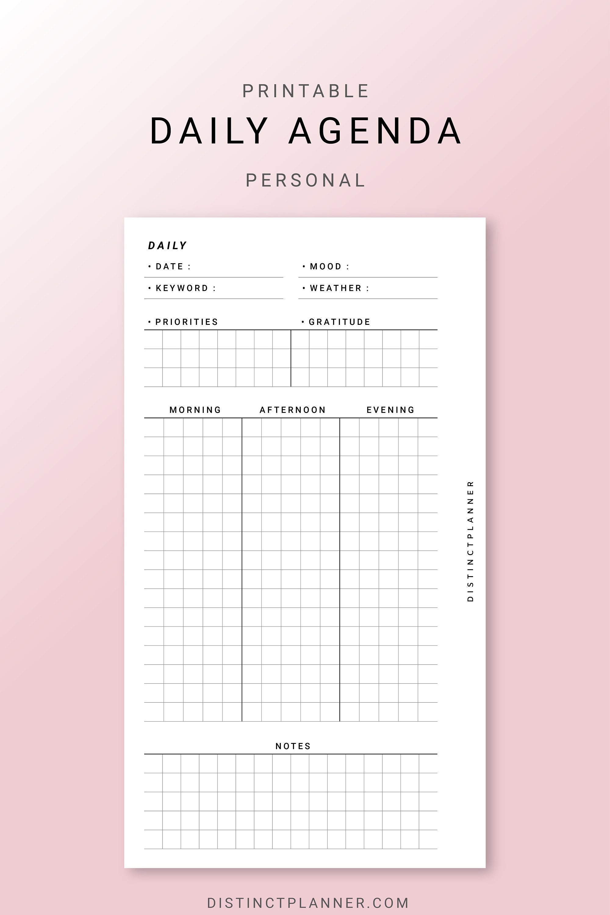 Personal Daily Agenda Printable Inserts, Undated Day on One Page ...