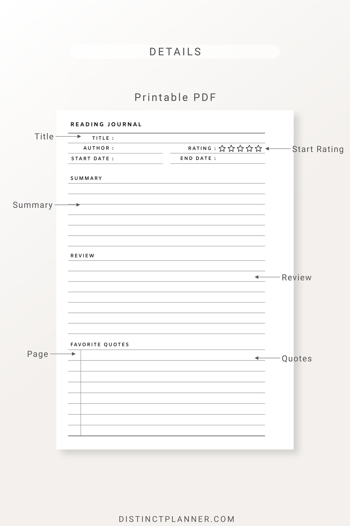 A6 Reading Journal Printable Editable Book Review Template PDF Book ...