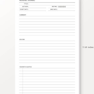 A4letter Reading Journal Printable Editable | Book Review Template PDF ...