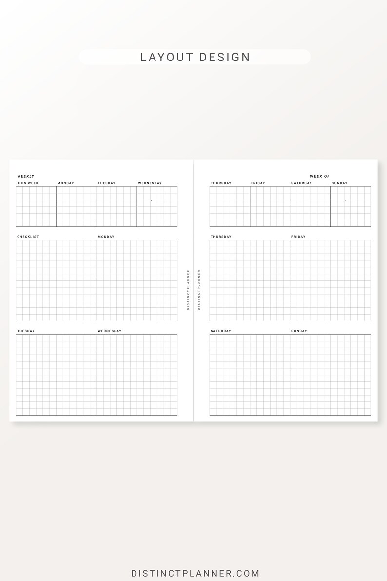 A5 Weekly Planner Printable Inserts Week on Two Pages Grid - Etsy