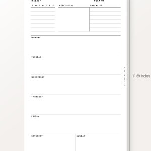 A4 Letter Inserts, Undated Weekly Planner Printable, Week on 1 Page ...