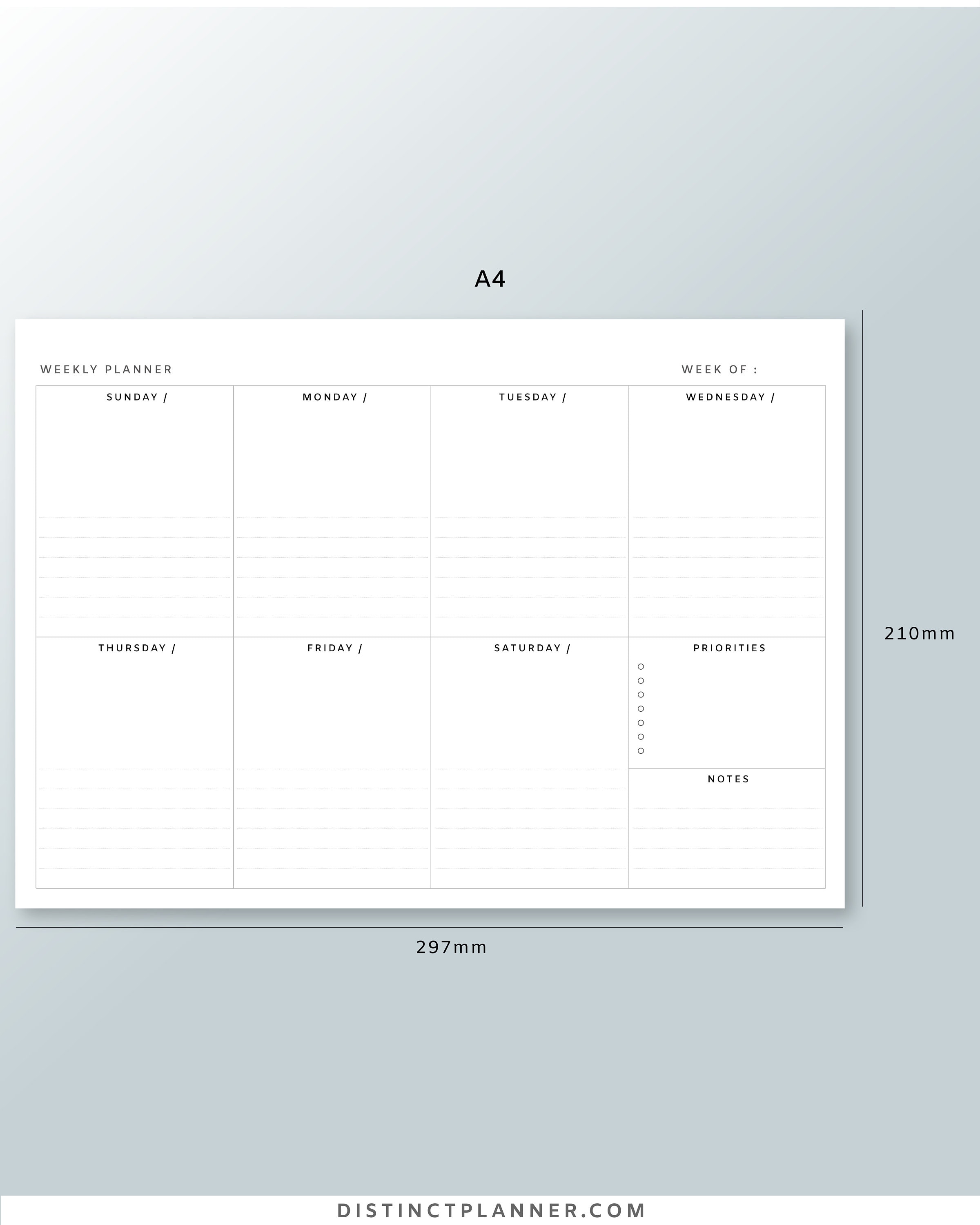 Undated A4 Weekly Planner Worksheet | Digital Template for Printable ...