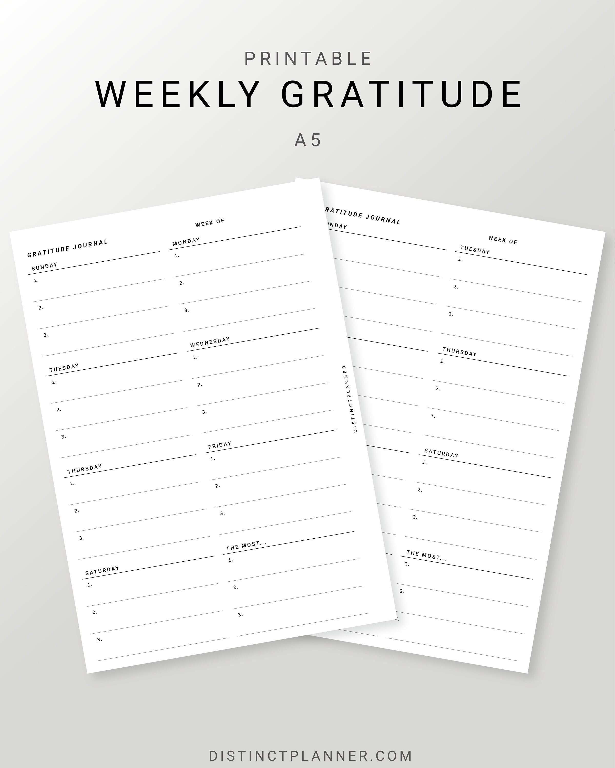 A5 Weekly Gratitude Journal Printable, Gratitude Planner Inserts for ...