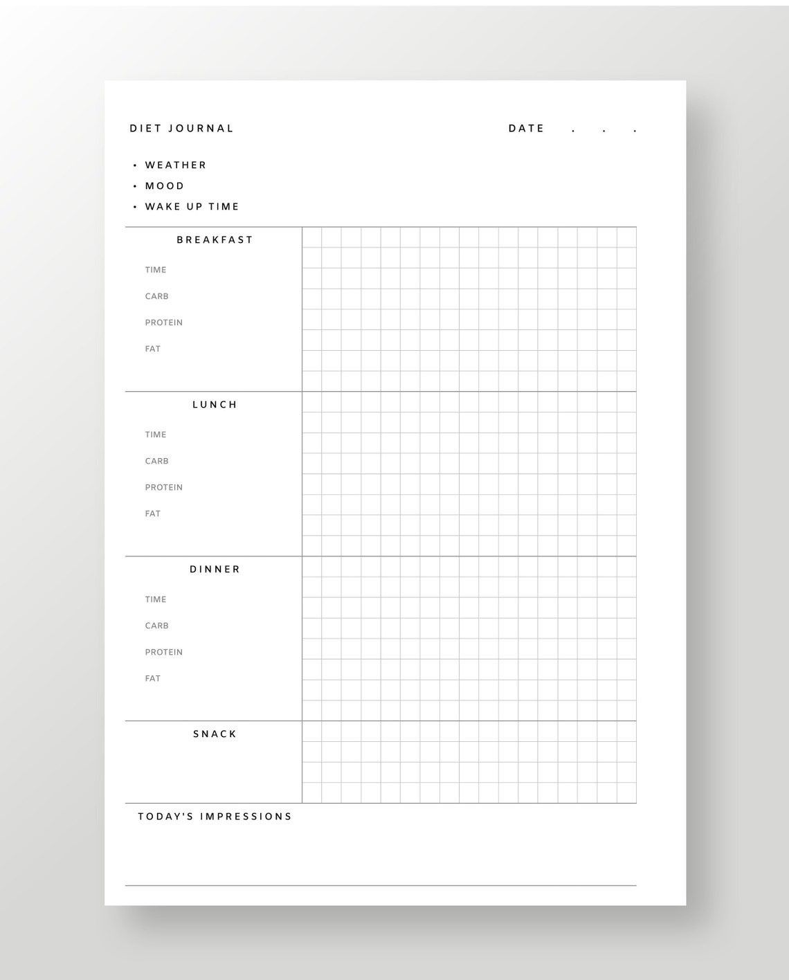 DIET JOURNAL A5 Printable Planner, Daily Meal Planner, Printable Diary ...