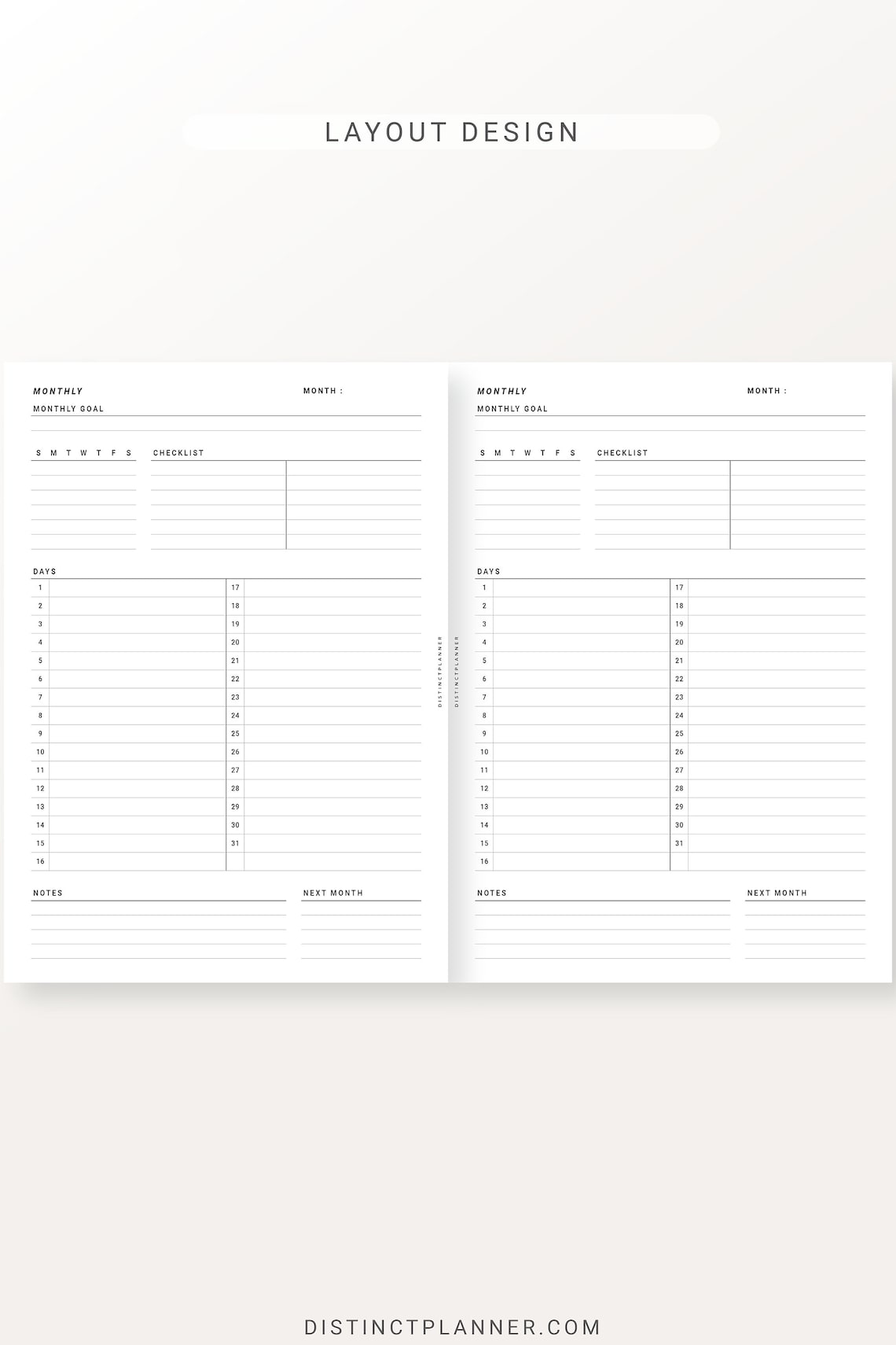 A4 Letter Size, Undated Monthly Overview Planner Inserts Printable ...