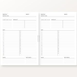 A4 Letter Size, Undated Monthly Overview Planner Inserts Printable ...