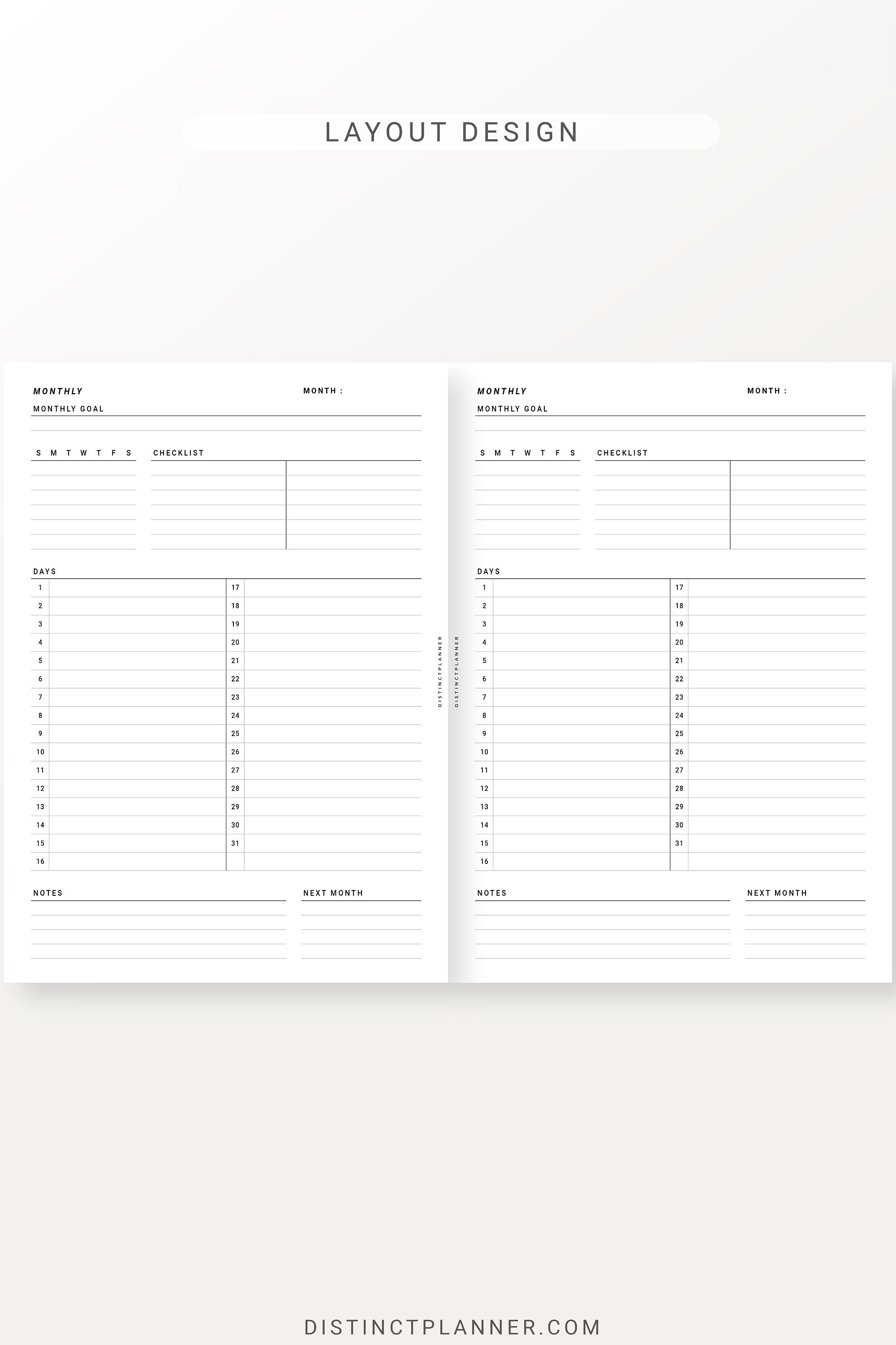 A4 Letter Size, Undated Monthly Overview Planner Inserts Printable ...