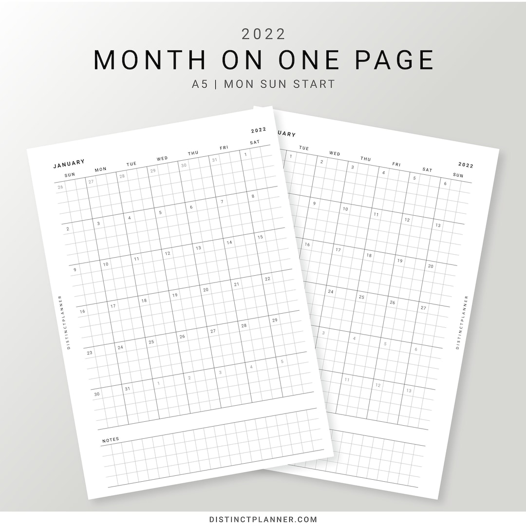 2022 Monthly Planner Printable Inserts, Dated Month on One Page for ...