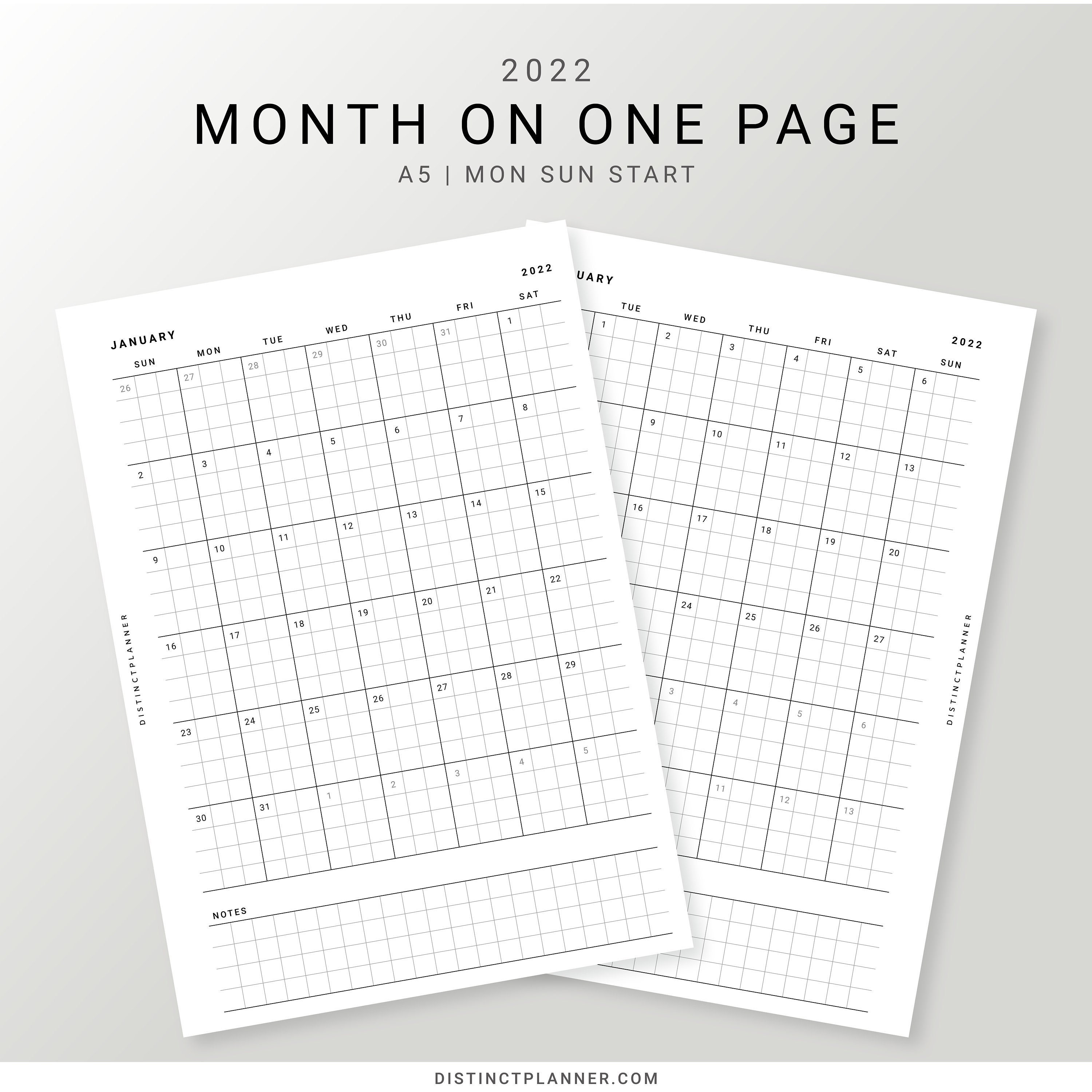 2022 Monthly Planner Printable Inserts, Dated Month on One Page for ...