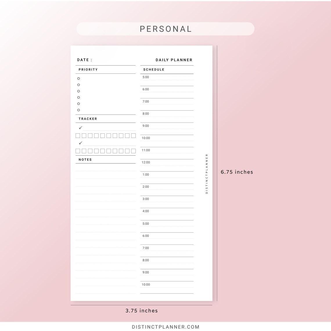 Personal Size, Undated Daily Planner Printable, Daily Organizer ...