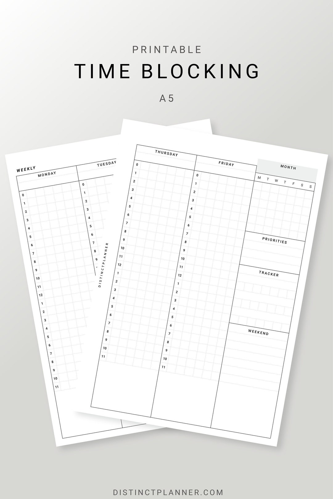 A5 Inserts, Undated Weekly Time Blocking, Weekly Printable Planner ...