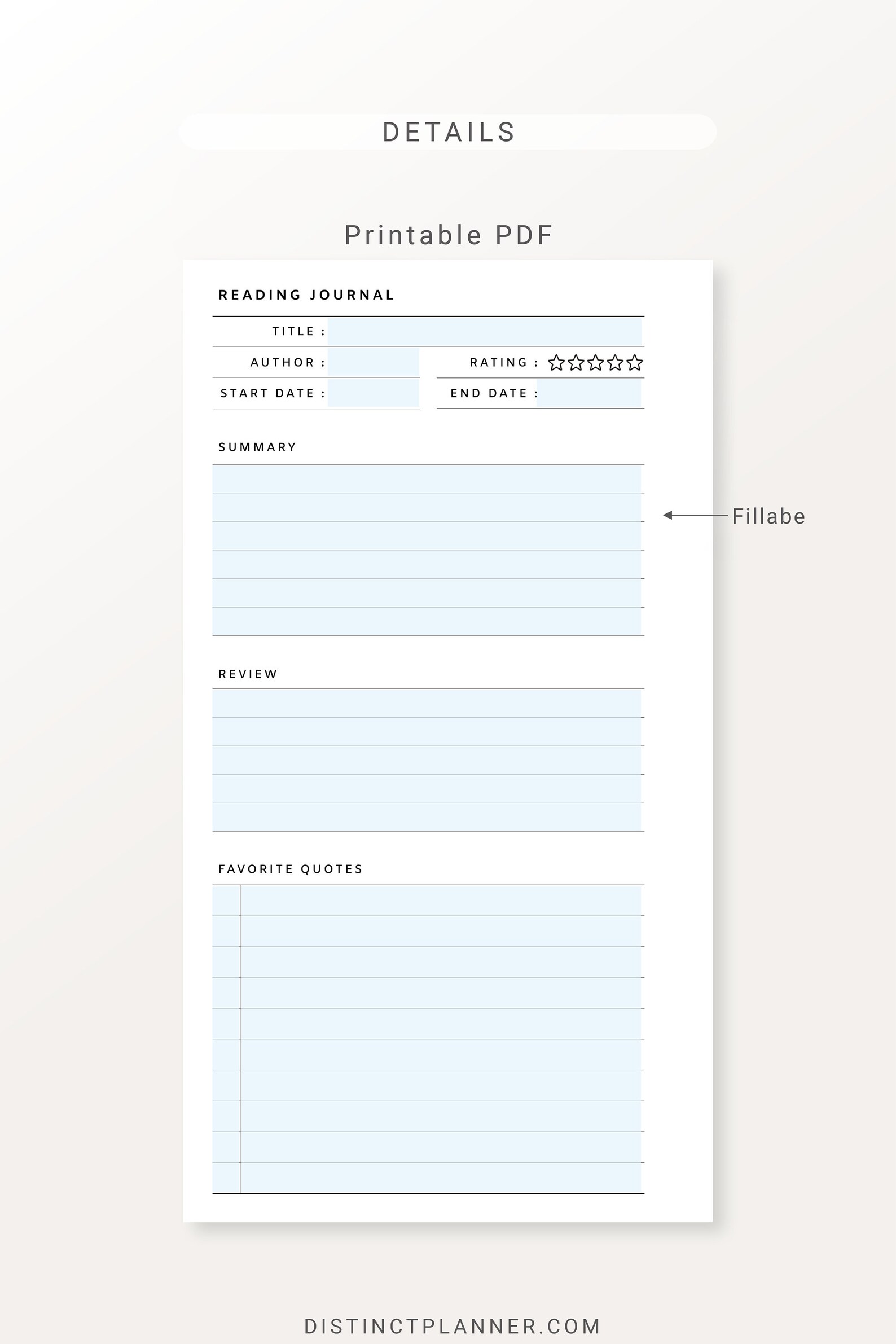 Personal Reading Journal Printable Editable | Book Review Template PDF ...