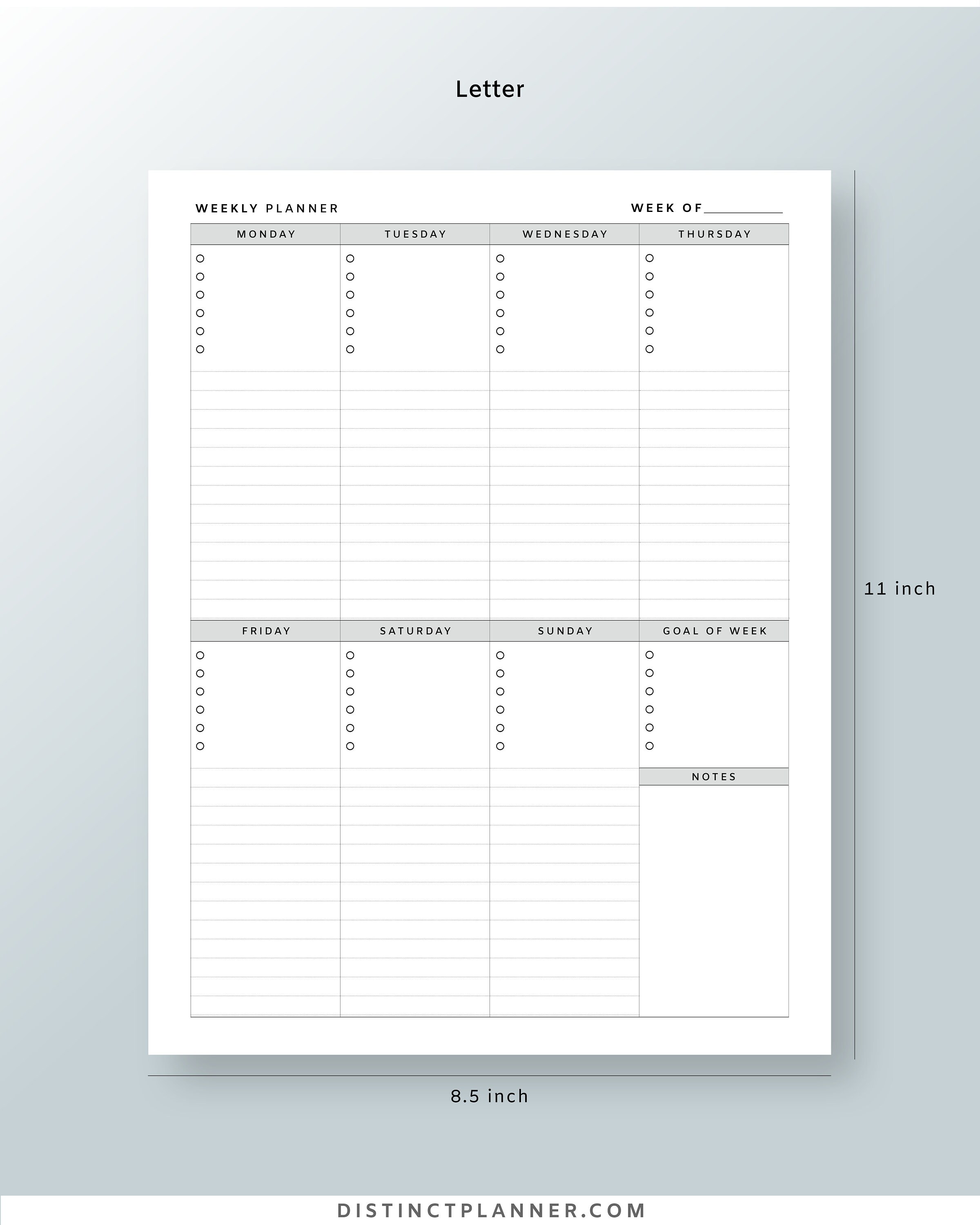Weekly Planner Printable A4, Letter Size, Week at a Glance Undated ...