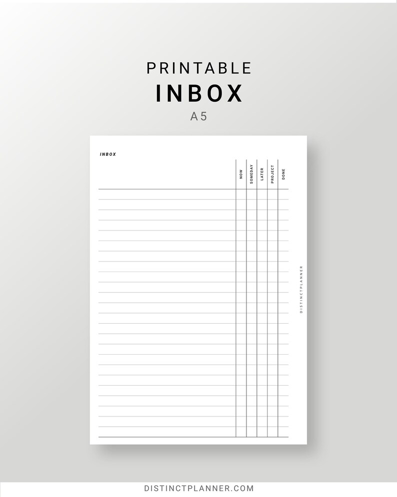 Inbox Printable Planner Inserts A5, Checklist Template, Inbox to Do ...