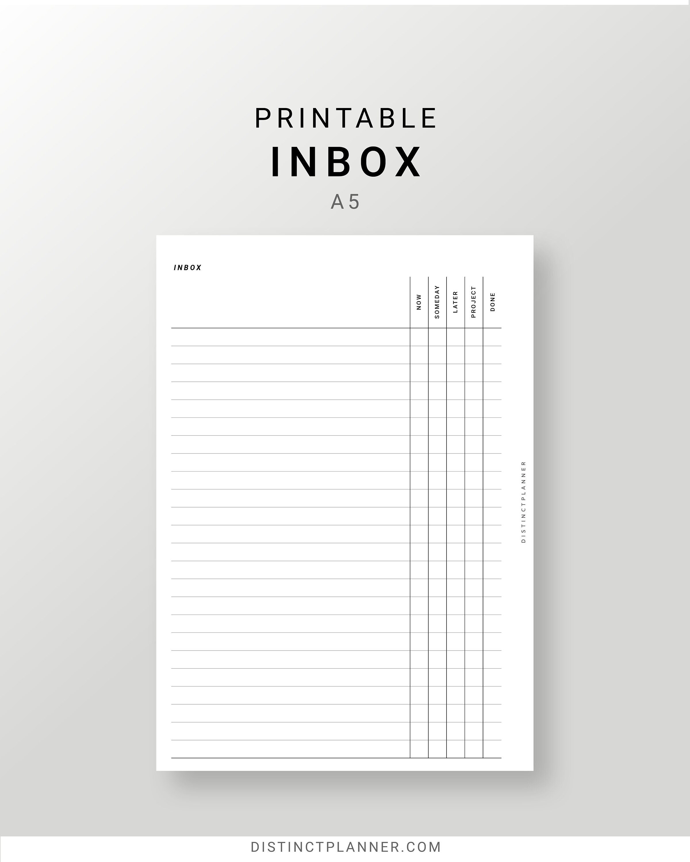Inbox Printable Planner Inserts A5, Checklist Template, Inbox to Do ...