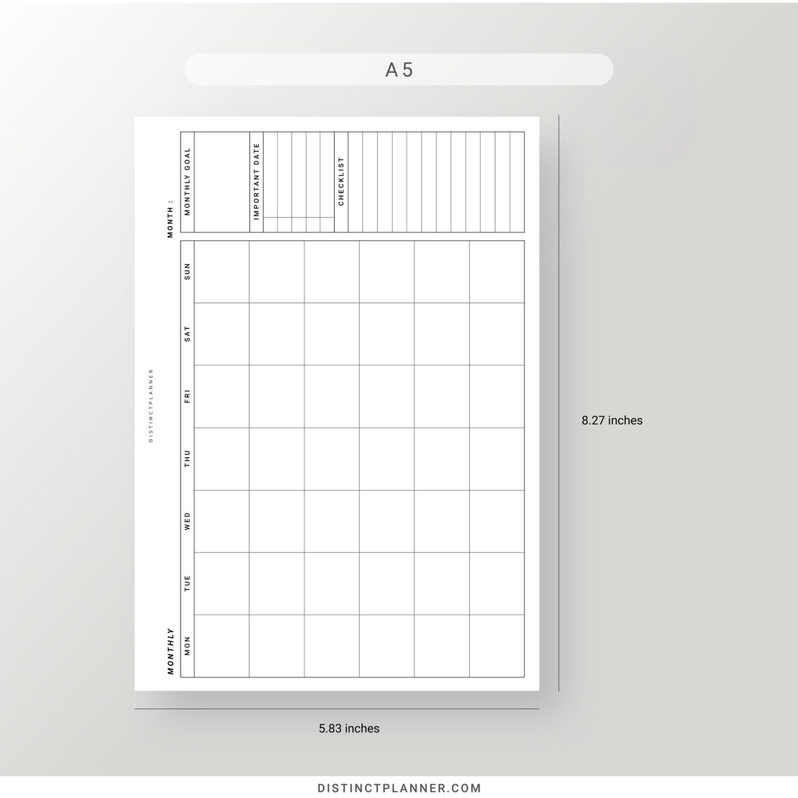 A5 Inserts Monthly Planner Horizontal Layout Minimalist - Etsy